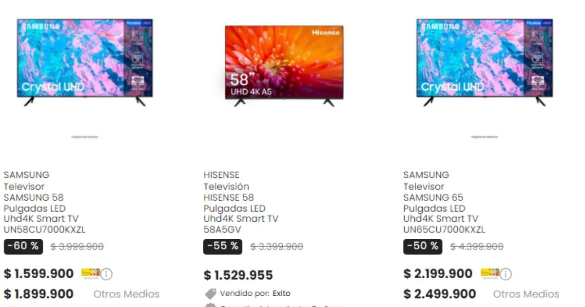 Descuentos del Éxito: celulares con 70% de descuento, televisores con el 60% y mucho más
